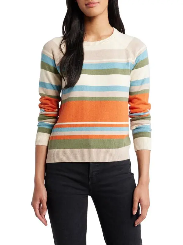 Pendleton Stripe Cotton & Cashmere Crewneck Sweater - Ivory Multi