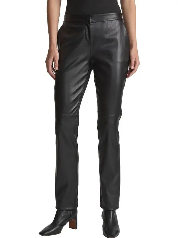Lafayette 148 New York Leather & Stretch Knit Cigarette Pants - Black