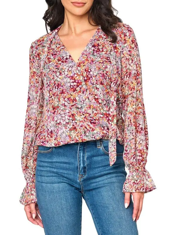 GIBSONLOOK Floral Print Tie Neck Blouse - Berry Ditsy