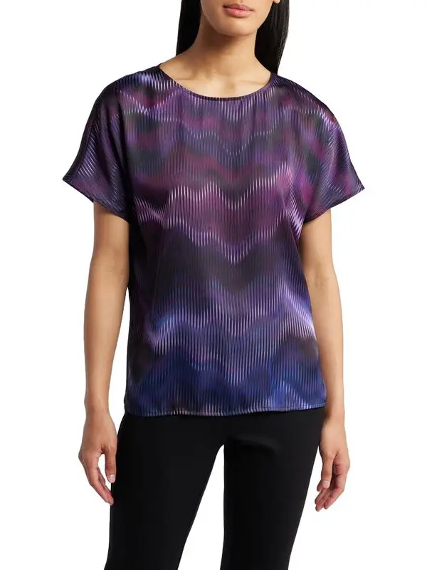 Anne Klein Abstract Print Short Sleeve Top - Deep Plum Multi
