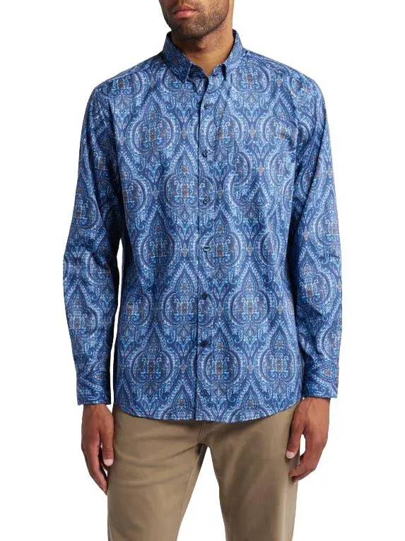 Johnston & Murphy Medallion Print Oversize Button-up Shirt - Navy