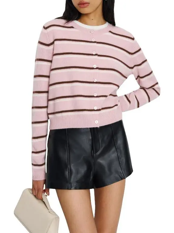 REFORMATION Clara Cashmere Crew Cardigan - Cherry Blossom Stripe