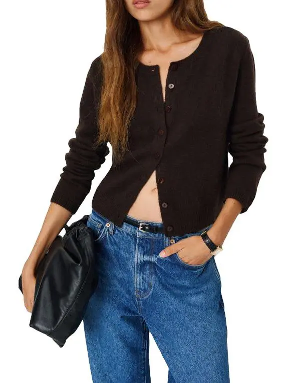REFORMATION Clara Cashmere Crew Cardigan - Mole