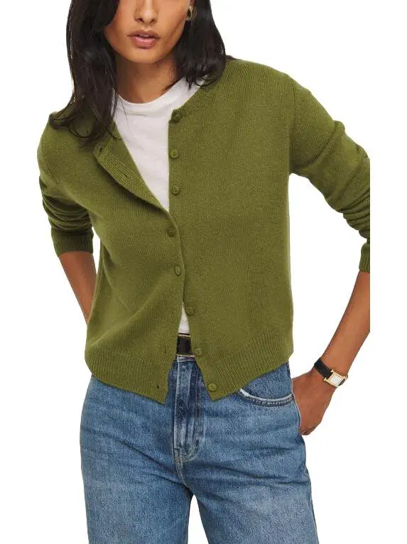 REFORMATION Clara Cashmere Crew Cardigan - Pear
