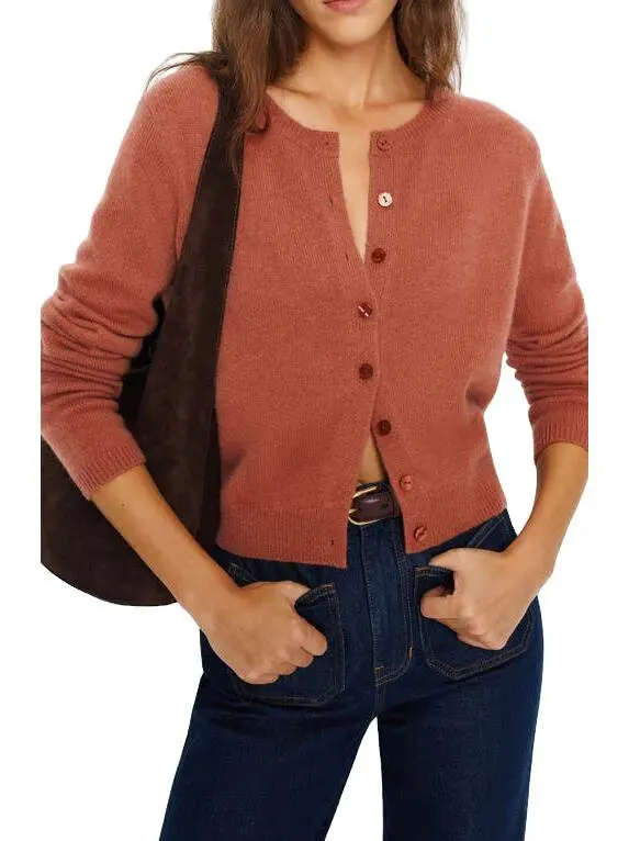 REFORMATION Clara Cashmere Crew Cardigan - Rosewood