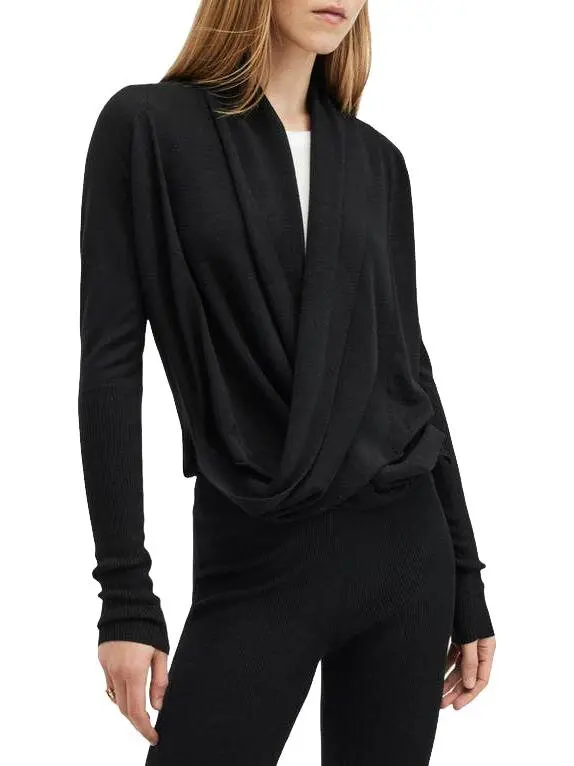 ALLSAINTS Wasson Pirate Wrap Merino Wool Cardigan - Black