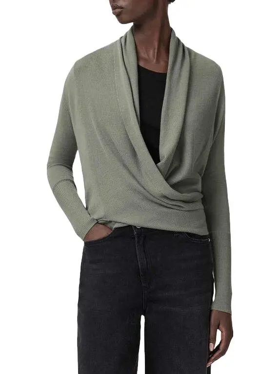 ALLSAINTS Wasson Pirate Wrap Merino Wool Cardigan - Laurel Green