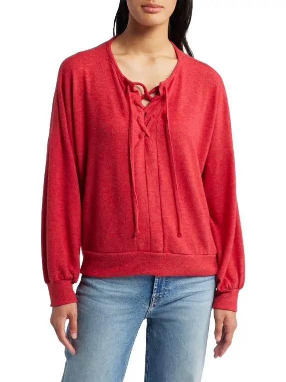 Loveappella Lace-up Knit Top - Red