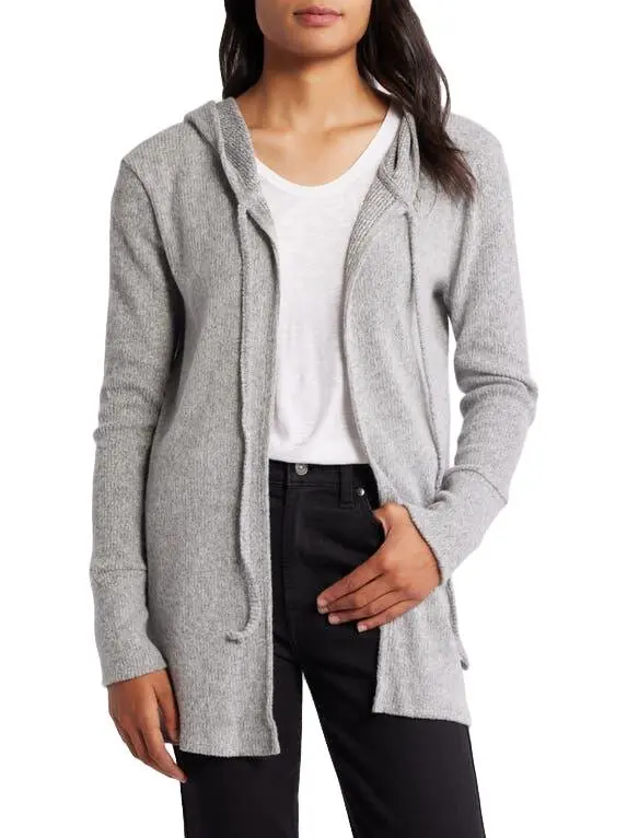 Loveappella Hooded Ribbed Cardigan - Heather Gray