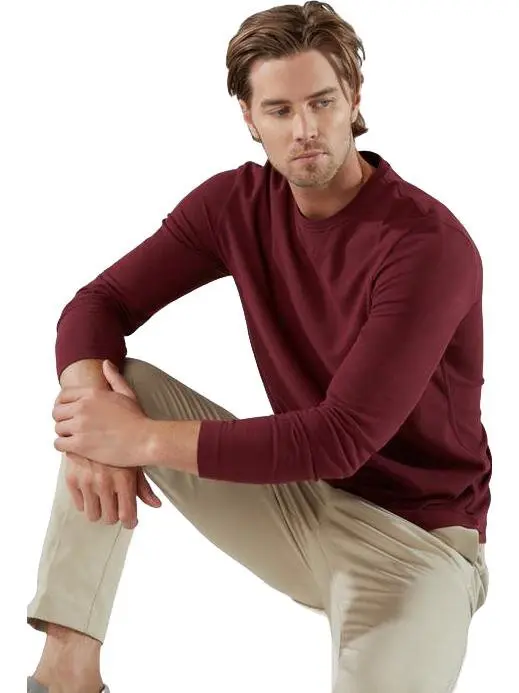 Robert Talbott Kelly Long Sleeve Cotton Crepe Tee - Burgundy