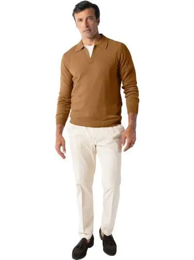 Robert Talbott Parsons Johnny Collar Cashmere Sweater - Camel