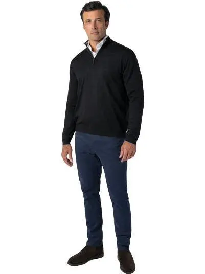 Robert Talbott Eastwood Quarter Zip Pullover - Black With Gray Tipping