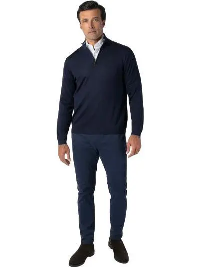 Robert Talbott Eastwood Quarter Zip Pullover - Navy With Gray Tipping