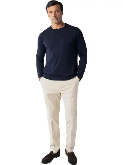 Robert Talbott Keaton Crewneck Sweater - Navy With Gray Tipping