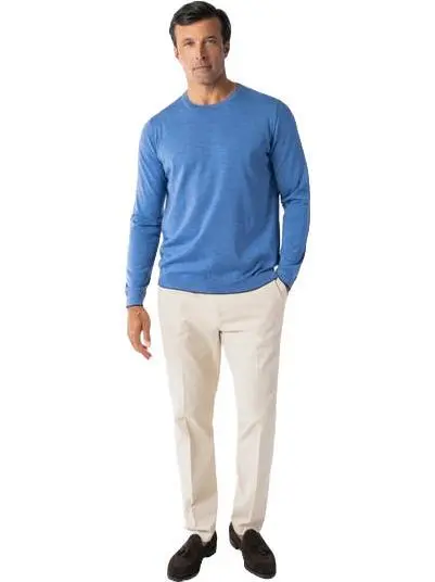 Robert Talbott Keaton Crewneck Sweater - Sky Blue With Navy Tipping
