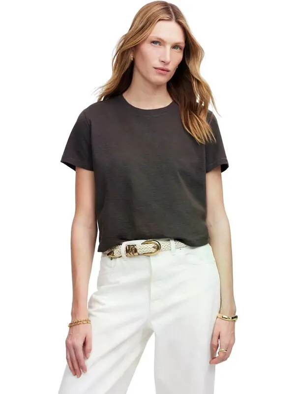 Madewell Boxy Crop Tee In Soft Slub - Soft Charcoal