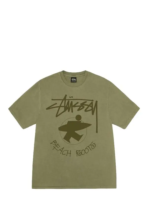 StÜssy Beach Roots Pigment Dyed Tee Shirt - Olive