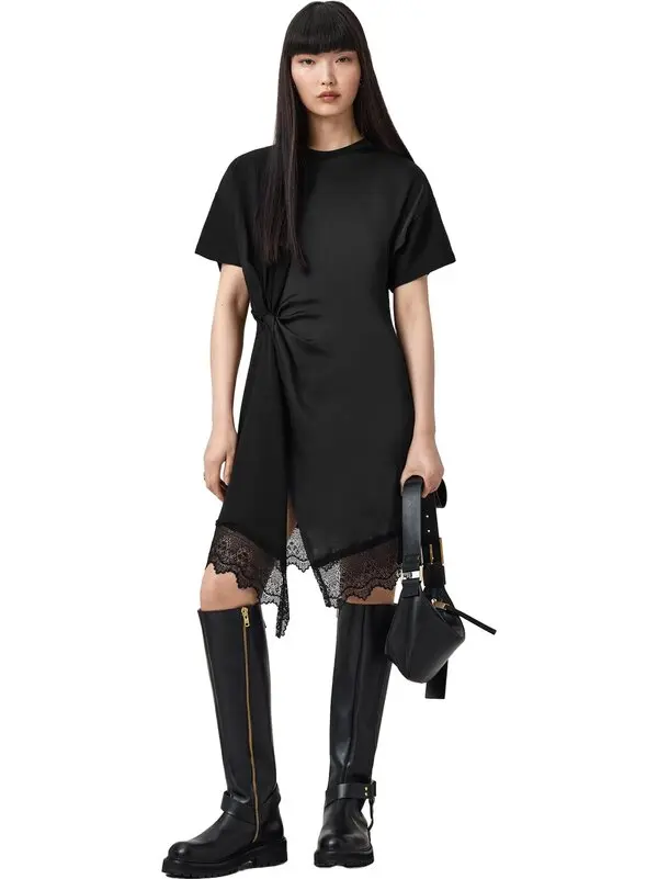 ALLSAINTS Lana Lace Trim Mini T-shirt Dress - Black