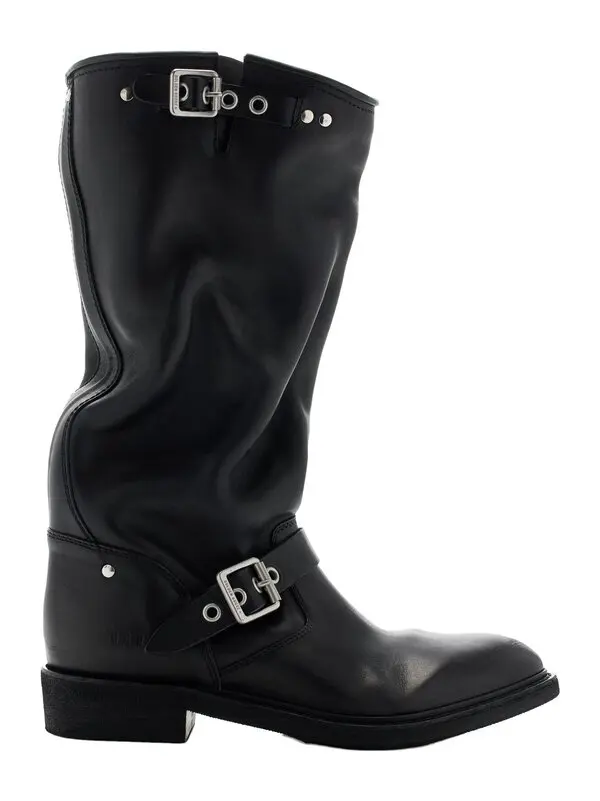 GOLDEN GOOSE Biker Leather Knee High Boots - Black