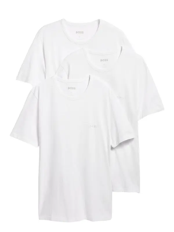 BOSS Logo Embroidered Cotton Tee 3 Pack - White