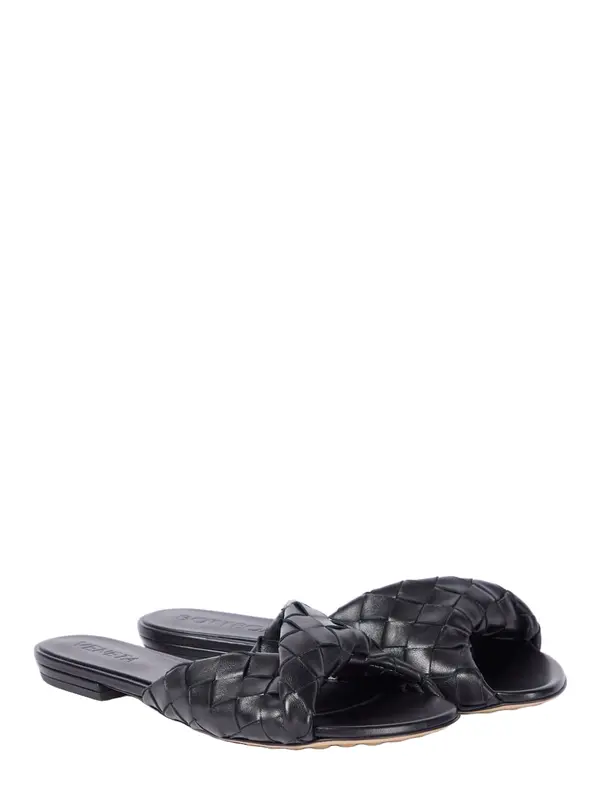Bottega Veneta Blink Intrecciato Leather Slides - Black