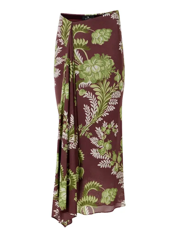Etro Floral Draped Midi Skirt - Multicoloured