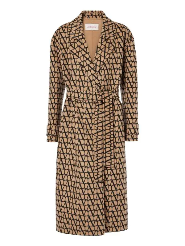 Valentino Garavani Toile Iconographe Wool And Silk Coat - Brown