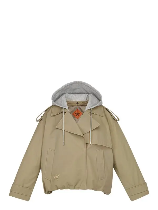 Mcm Oversized Cropped Trench Coat With Detachable Hood - Beige