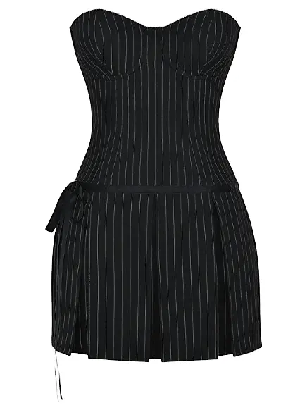 MISTRESS ROCKS Strapless Pinstriped Mini Dress - Black