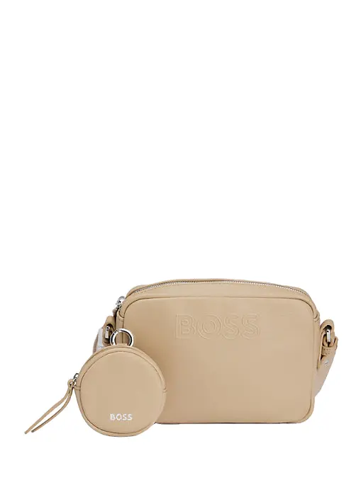 BOSS Logo-embossed Adjustable Leather Cross-body Strap - Light Beige