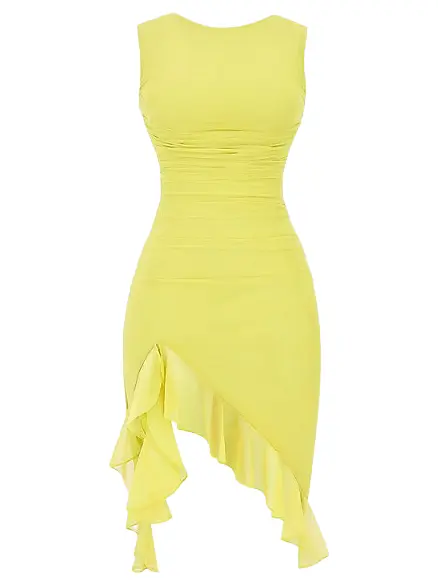 MISTRESS ROCKS Asymmetric Ruffled-hem Midi Dress - Lime Sorbet