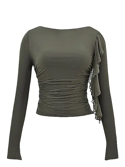 MISTRESS ROCKS Ruffle-trim Woven Top - Moss