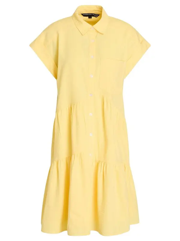 Veronica Beard Harrow Tiered Mini Shirt Dress - Yellow