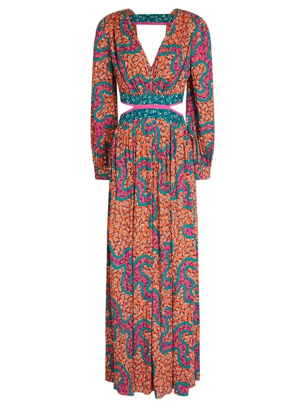Diane Von Furstenberg Jenifer Cutout Printed Maxi Dress - Tan