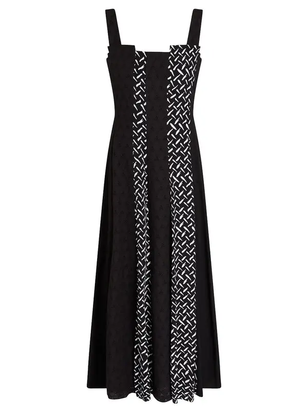 Diane Von Furstenberg Otto Broderie Anglaise Paneled Printed Cotton-mousseline Midi Dress - Black
