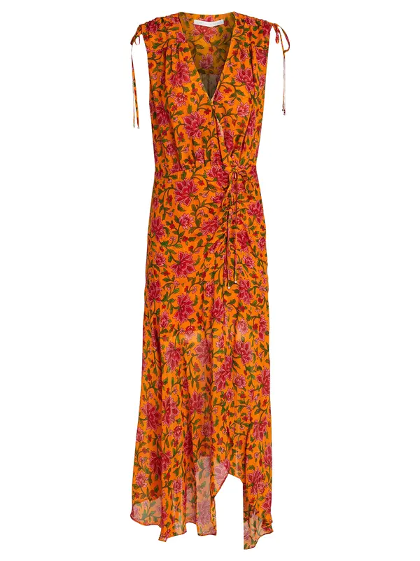Veronica Beard Floral-print Silk-chiffon Maxi Dress - Orange