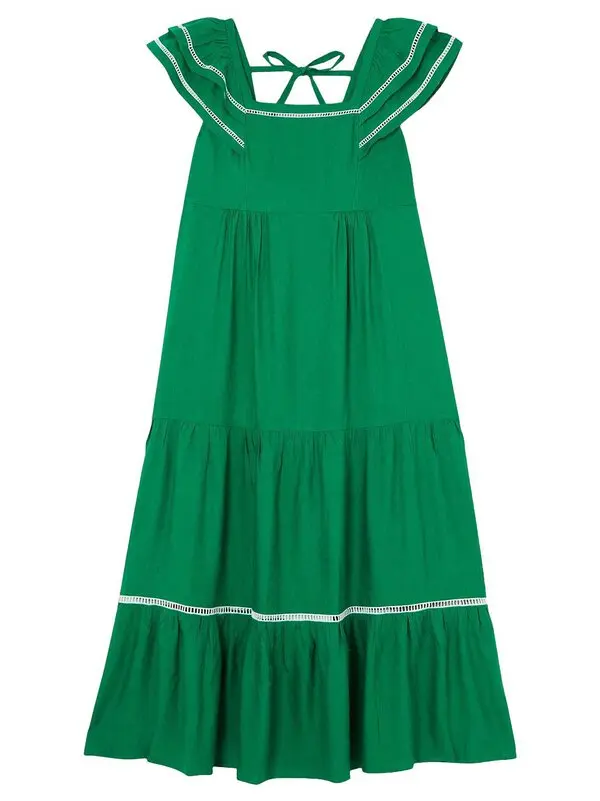 CEFINN Bella Tiered Crepe Midi Dress - Green