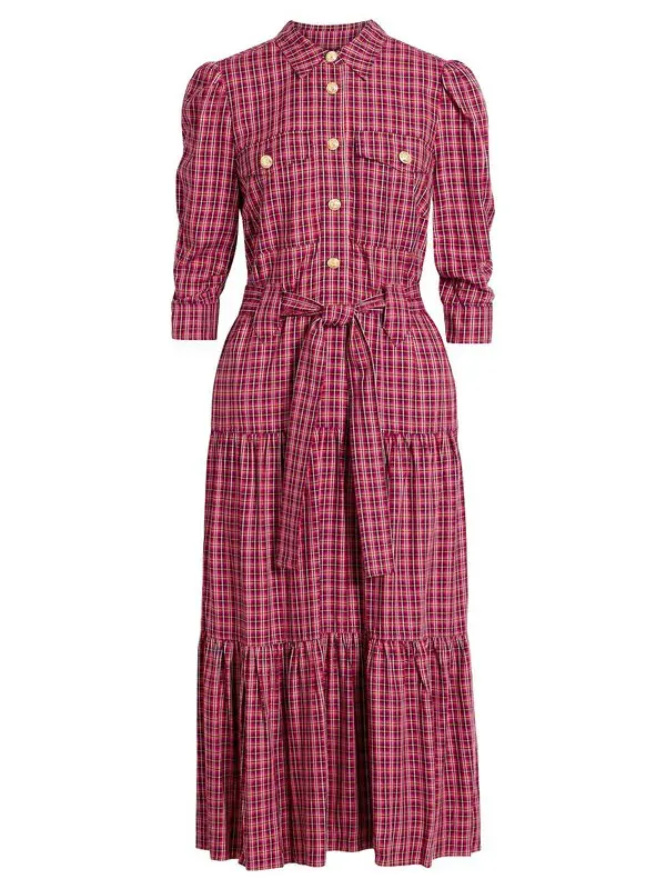 Derek Lam 10 Crosby Belted Checked Midi Dress - Red
