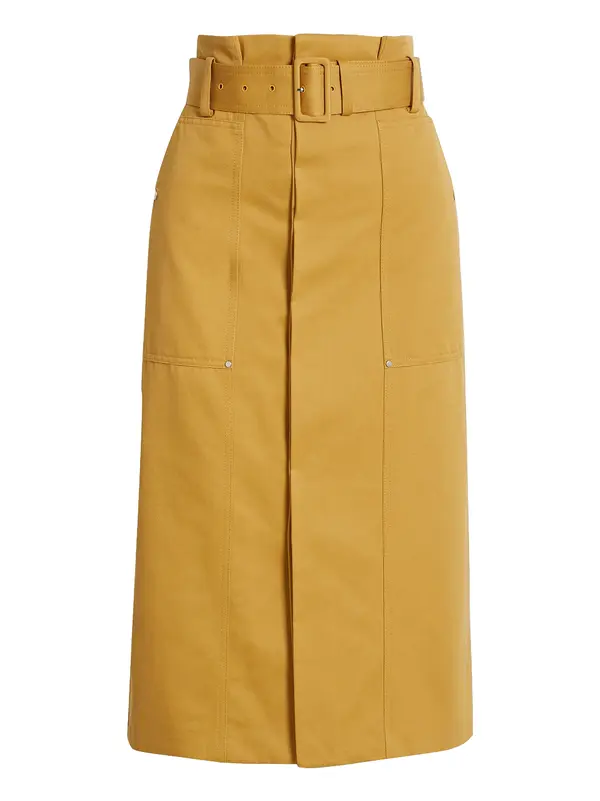 A.L.C. Maia Belted Cotton-twill Midi Skirt - Mustard