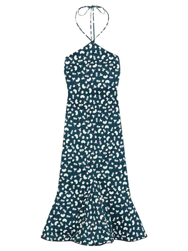 Agua Bendita Ati Cosecha Fluted Printed Cotton-blend Midi Dress - Storm Blue
