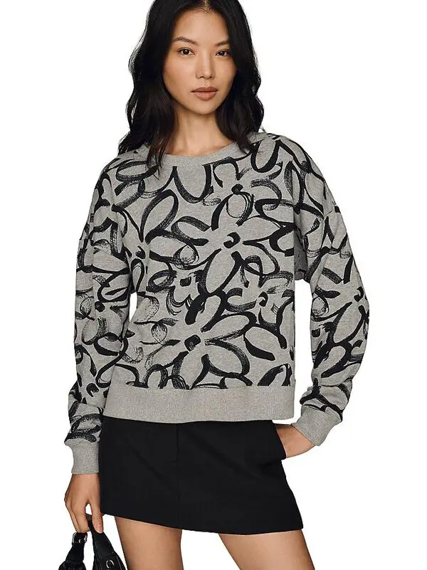 Maeve Sketchy Floral Cotton Sweatshirt - Grey