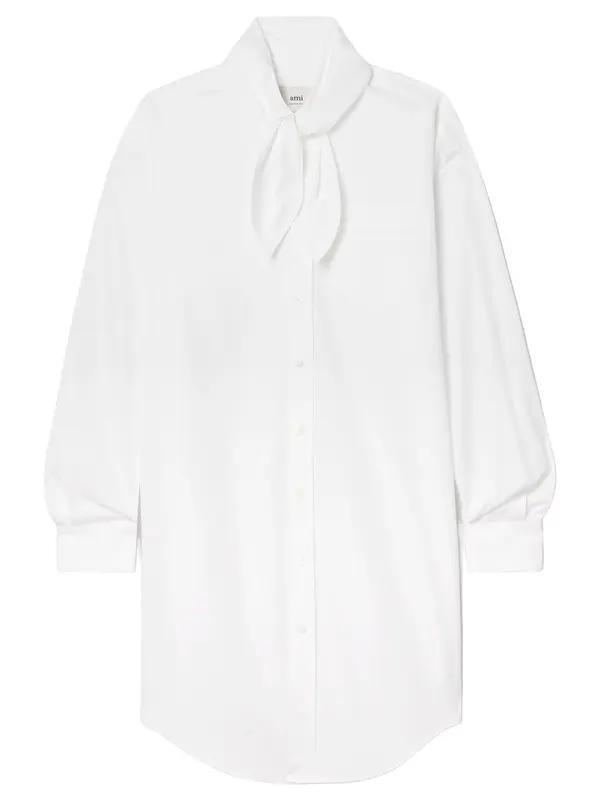 Ami Tie-detailed Cotton-poplin Mini Shirt Dress - White