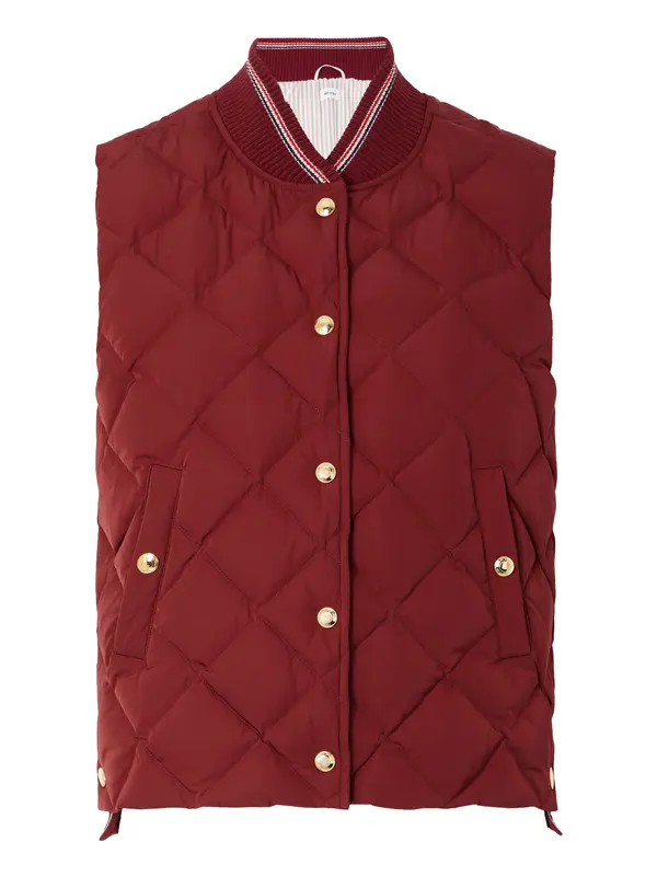 Thom Browne Striped Wool Blend-trimmed Quilted Shell Down Gilet - Red