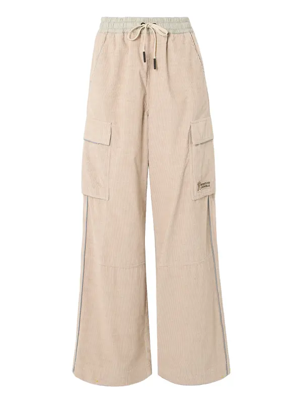 Moncler Shell-trimmed Wide-leg Corduroy Pants - Neutrals