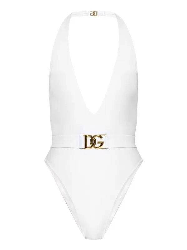 Dolce & Gabbana Plunge-neck Swimsuit - White