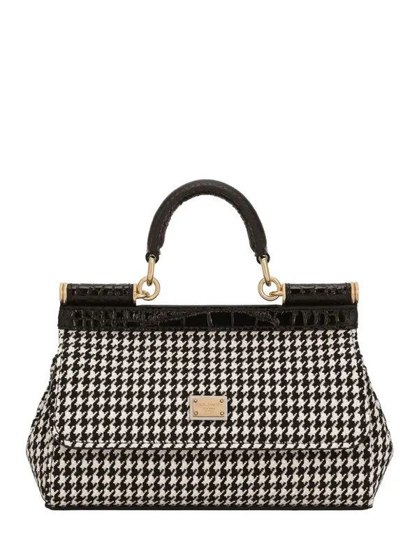 Dolce & Gabbana Small Sicily Houndstooth Tote - Black