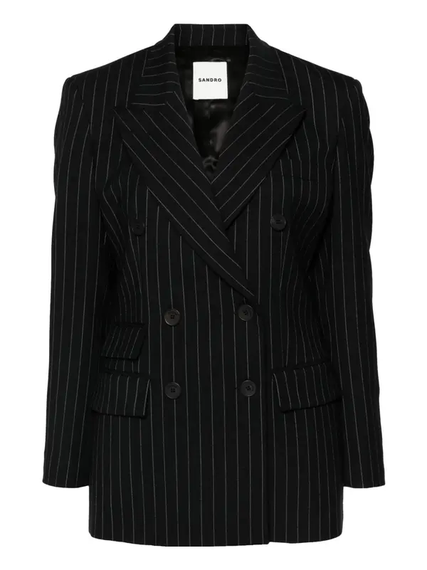 Sandro Pinstriped Double-breasted Blazer - Black