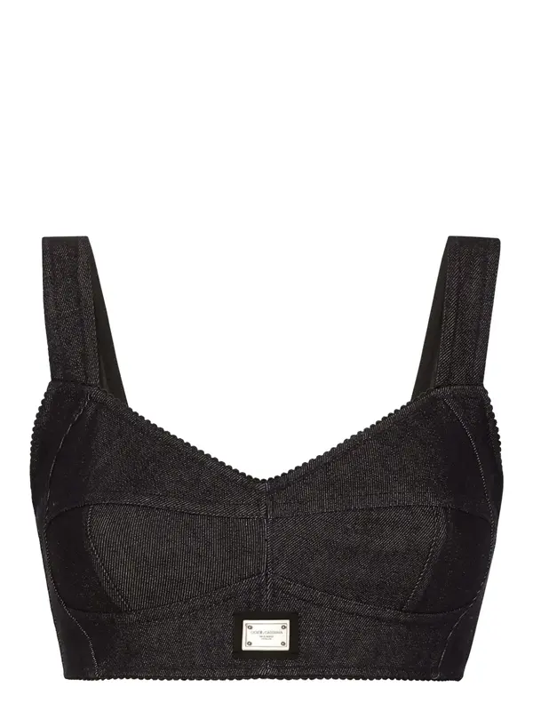 Dolce & Gabbana Logo-tag Denim Corset Top - Black