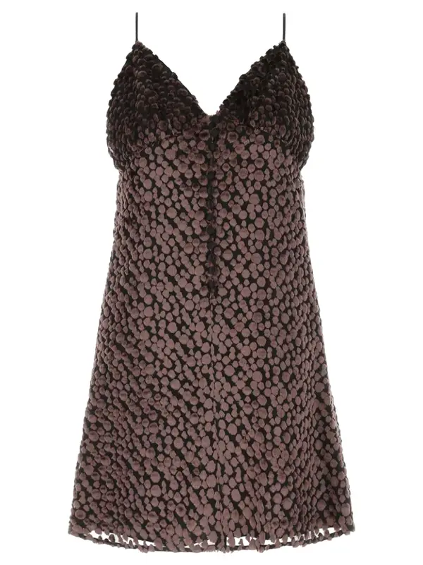 Saint Laurent Velvet Mini Dress - Brown