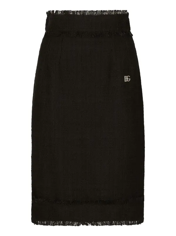 Dolce & Gabbana Dg-plaque Tweed Midi Skirt - Black